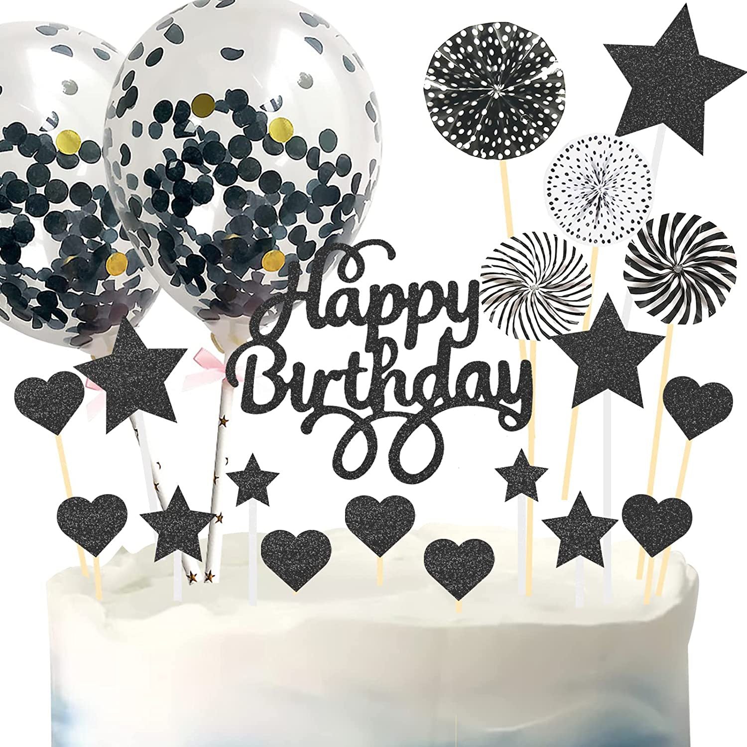 Happy Birthday Glitter Cake Decoration Kit Golden Star Theme Set – CRAZE