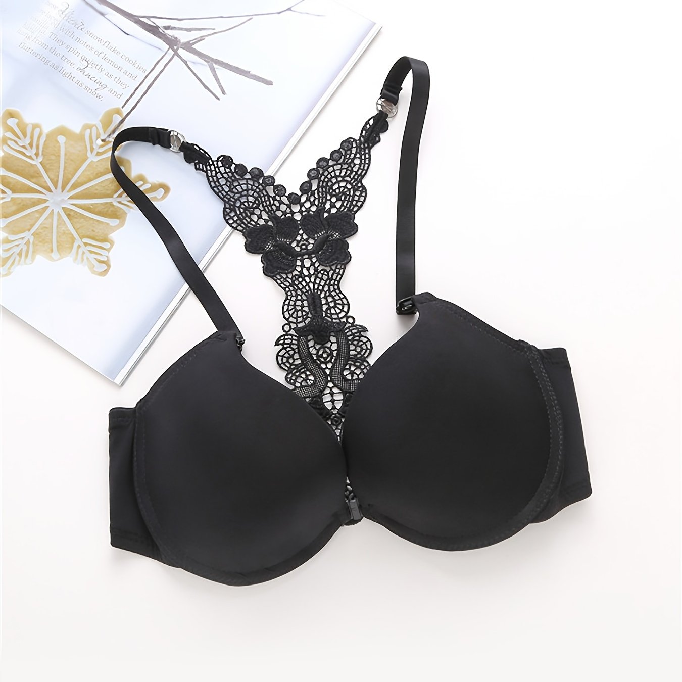 Floral Lace Front Buckle Bra Wireless Solid Adjustment Intimates Bra ...