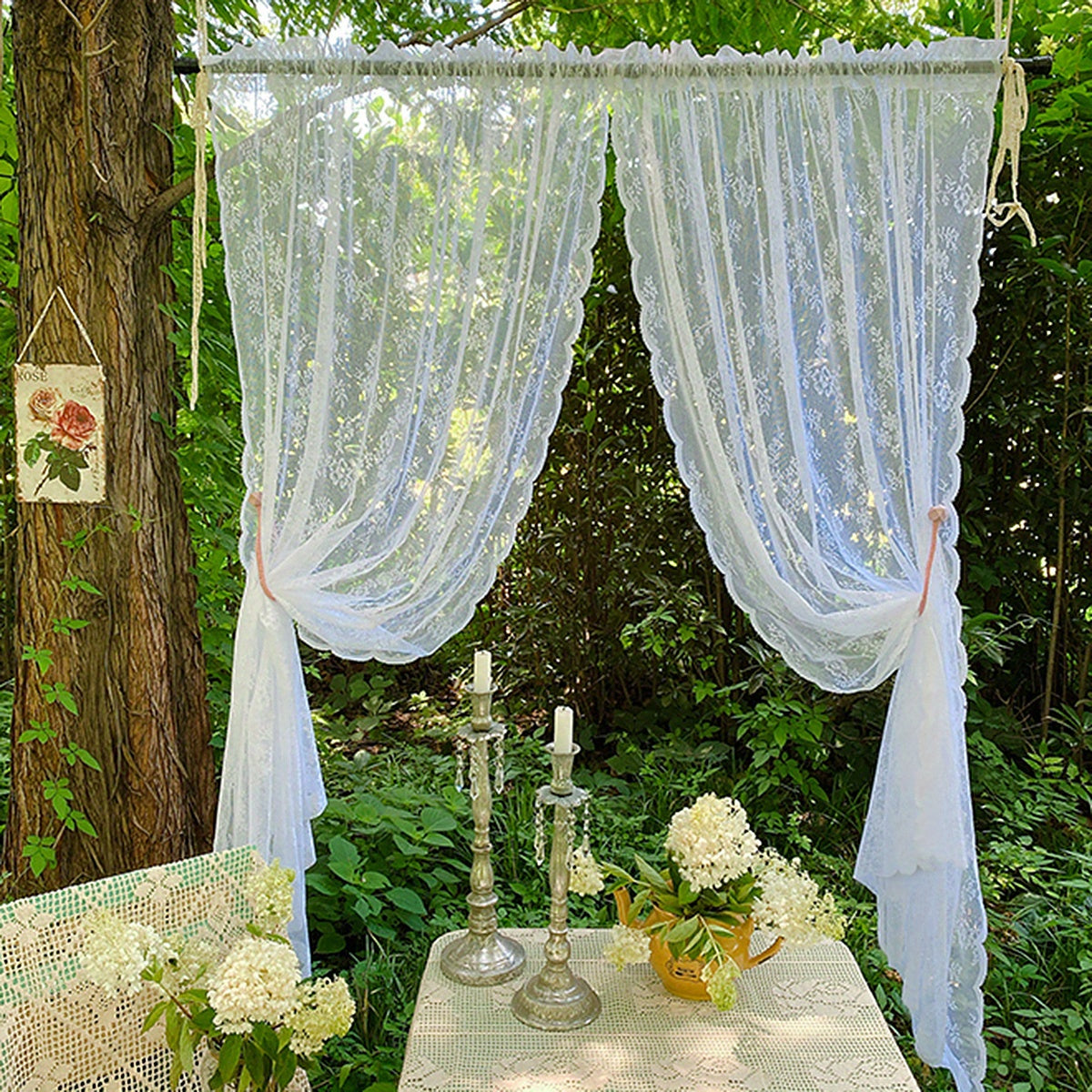 Sweet Sheer Lace Flower Curtain Rod Pocket Living Room Bedroom Decor ...