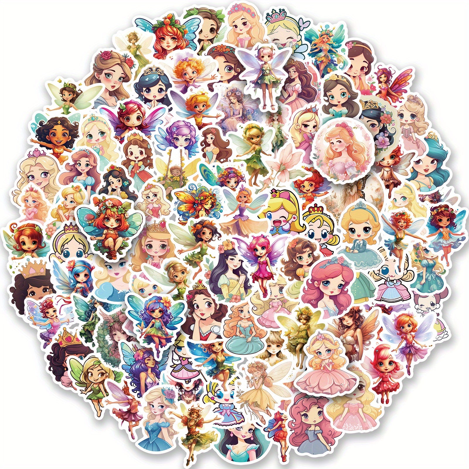 100 Princess Fairy Stickers Pack Waterproof Vinyl Cartoon Princess ...