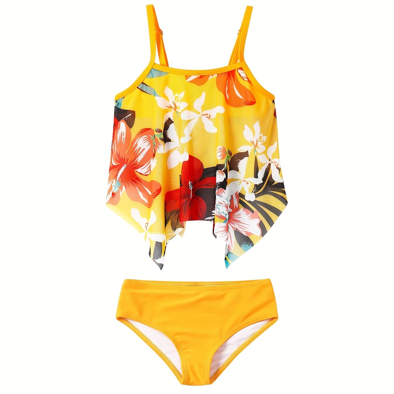 Girls Flower Graphic Bikini Swimsuit Set Kids Beach Clothes Bathing ...