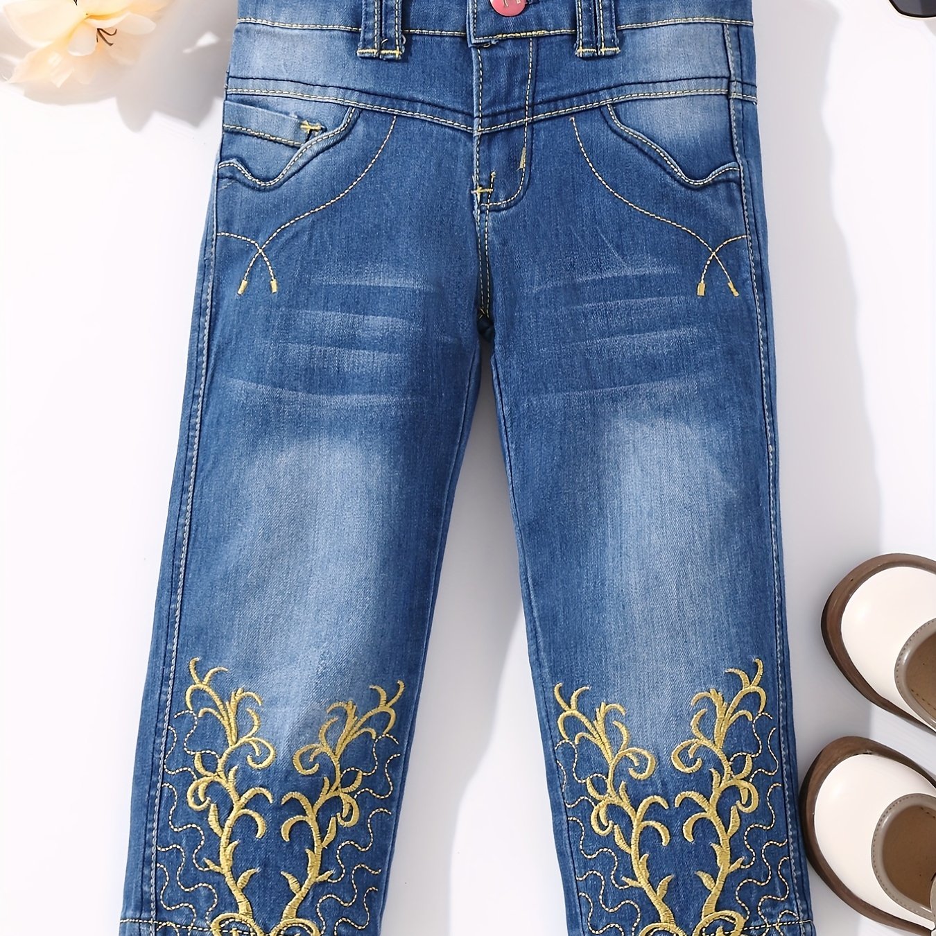 Girls' Swirls Embroidered Denim Pants Regular Fit – CRAZE