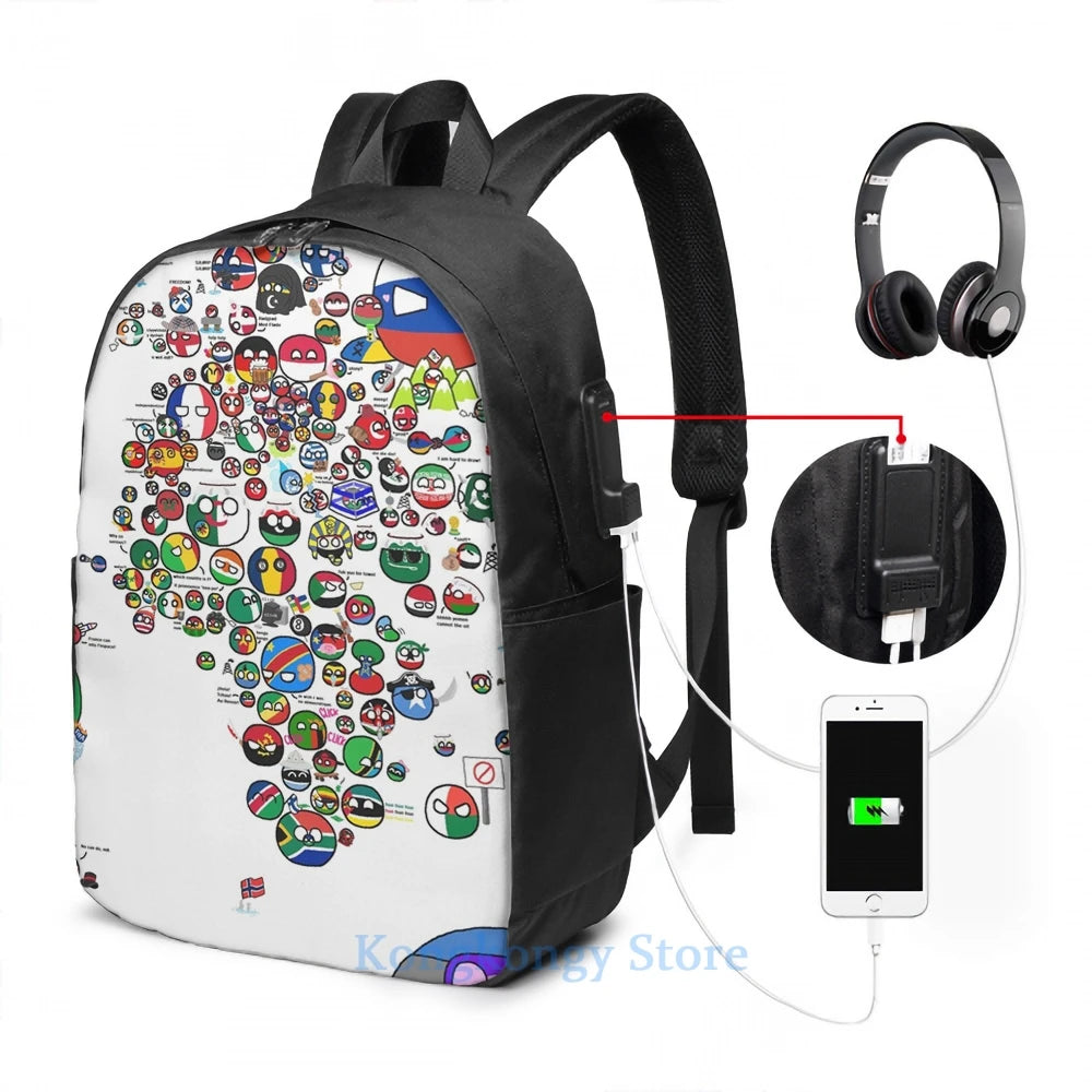 Polandball Countryball World Map USB Charge Backpack School bag – CRAZE