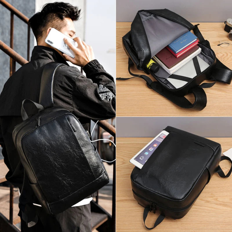 Leather Backpack Laptop Bag Slim Unisex Ultralight Backpack – CRAZE