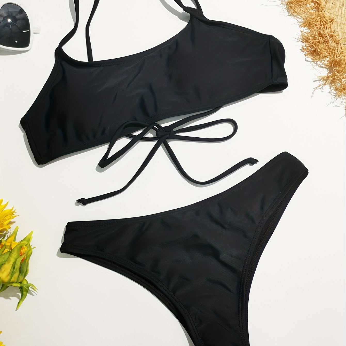 Criss Cross Strappy Back High Cut Black Bikini Set – CRAZE