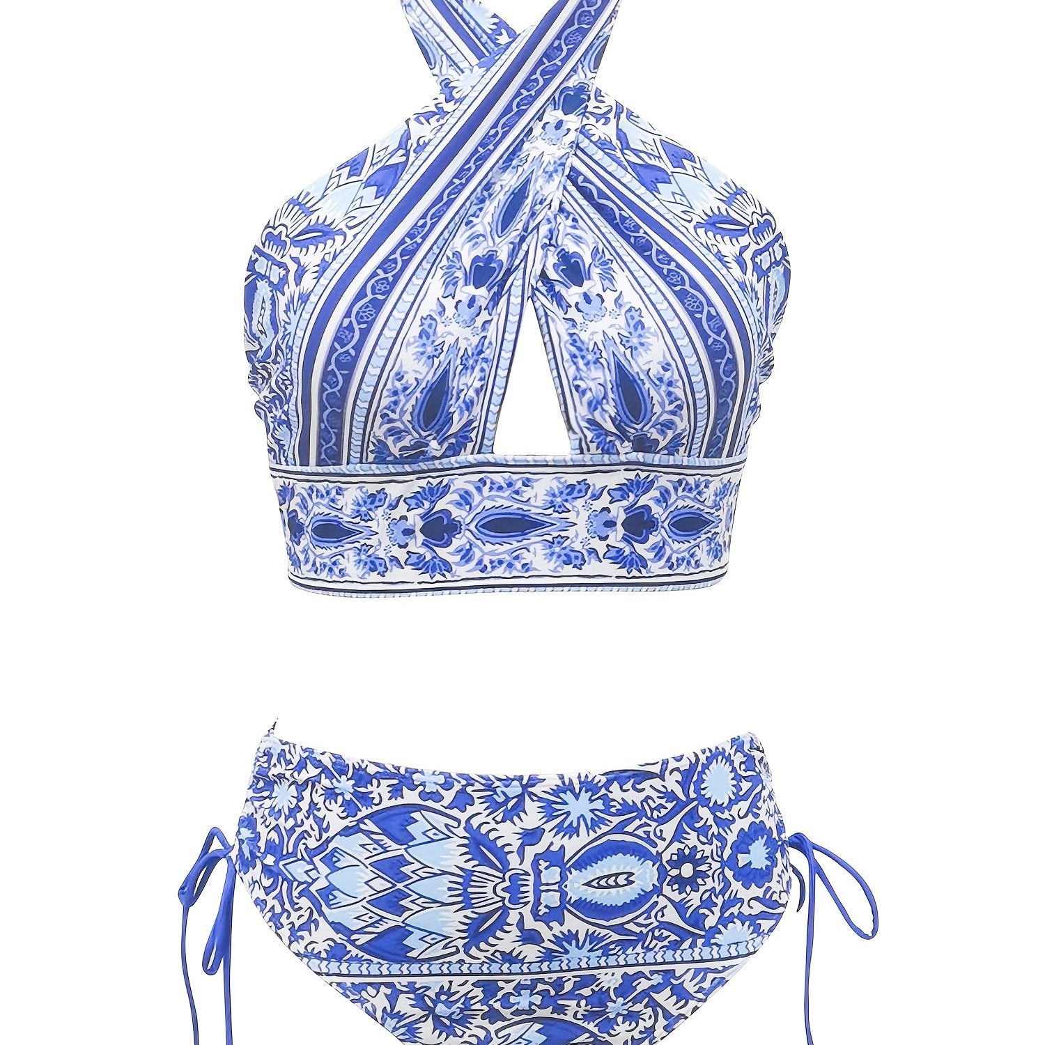 Criss Cross Halter Neck Bikini Set Backless Tie Side High Cut 2PC ...