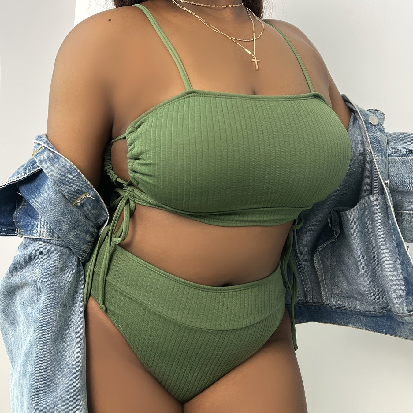 Solid Ribbed Side Knot Cut Out Bikini Set Plus – CRAZE