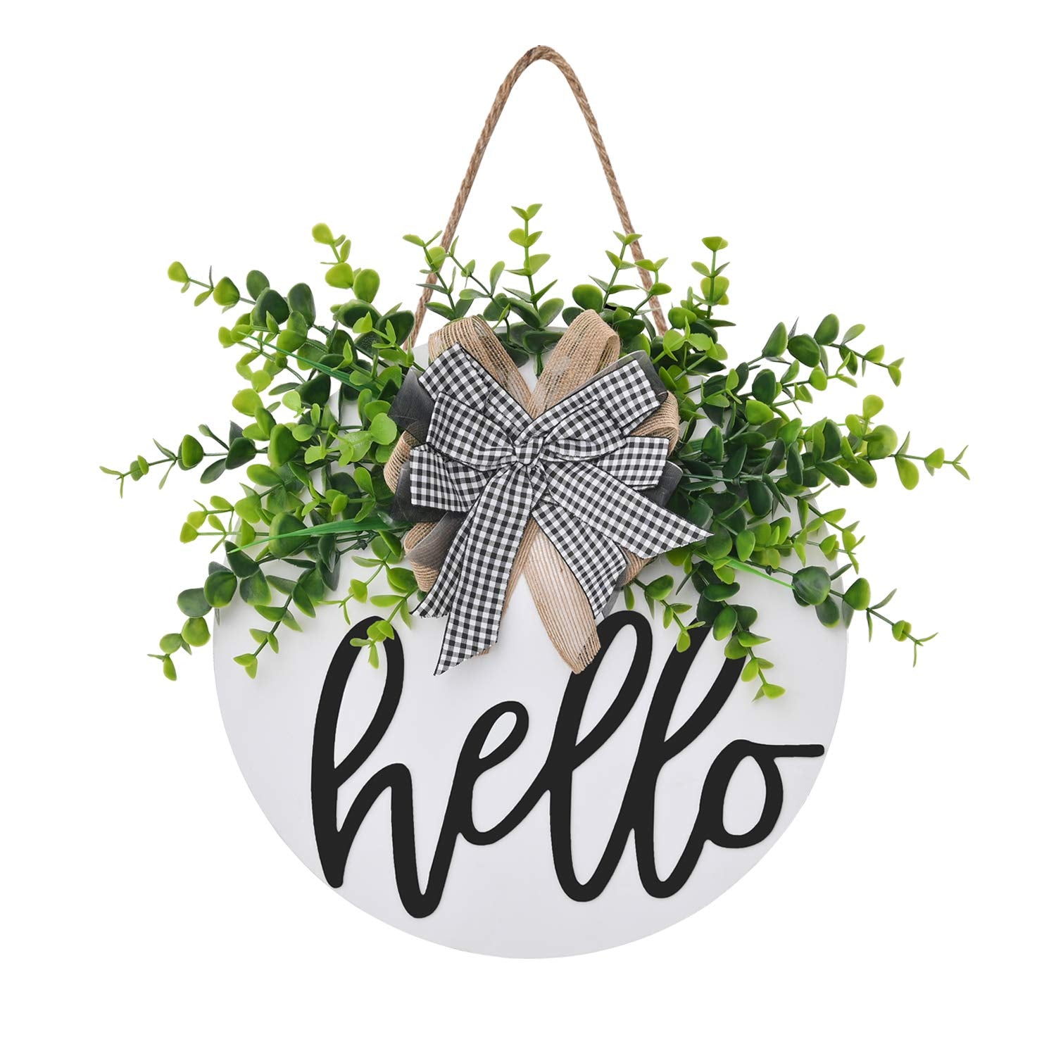 Hello Front Door Round Wooden Sign Hanging Welcome Sign Farmhouse Porch ...
