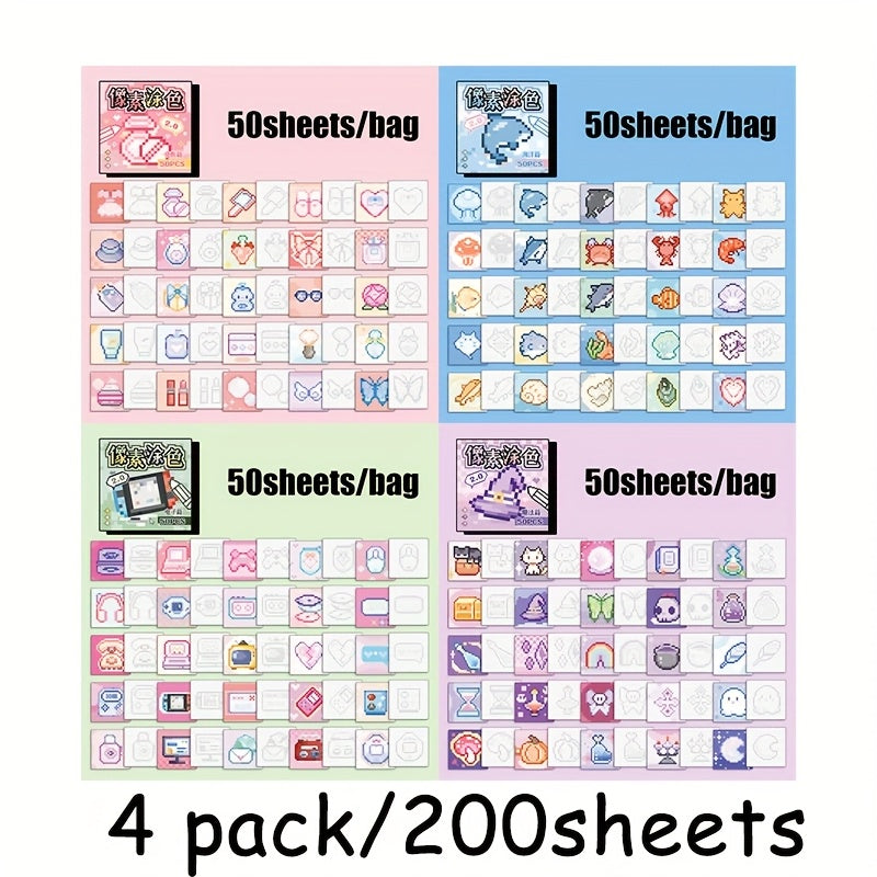 4 Pack Pixel Coloring Series Stickers Mini Size DIY Your Own Stickers ...