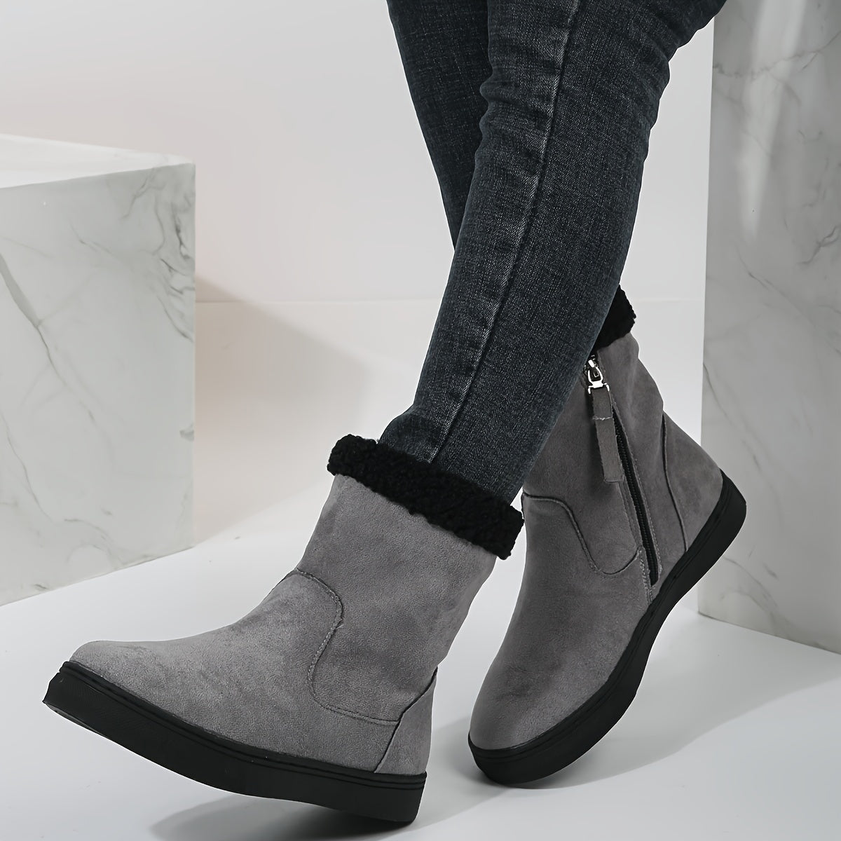 Solid Suede Snow Boots with Side Zipper – CRAZE