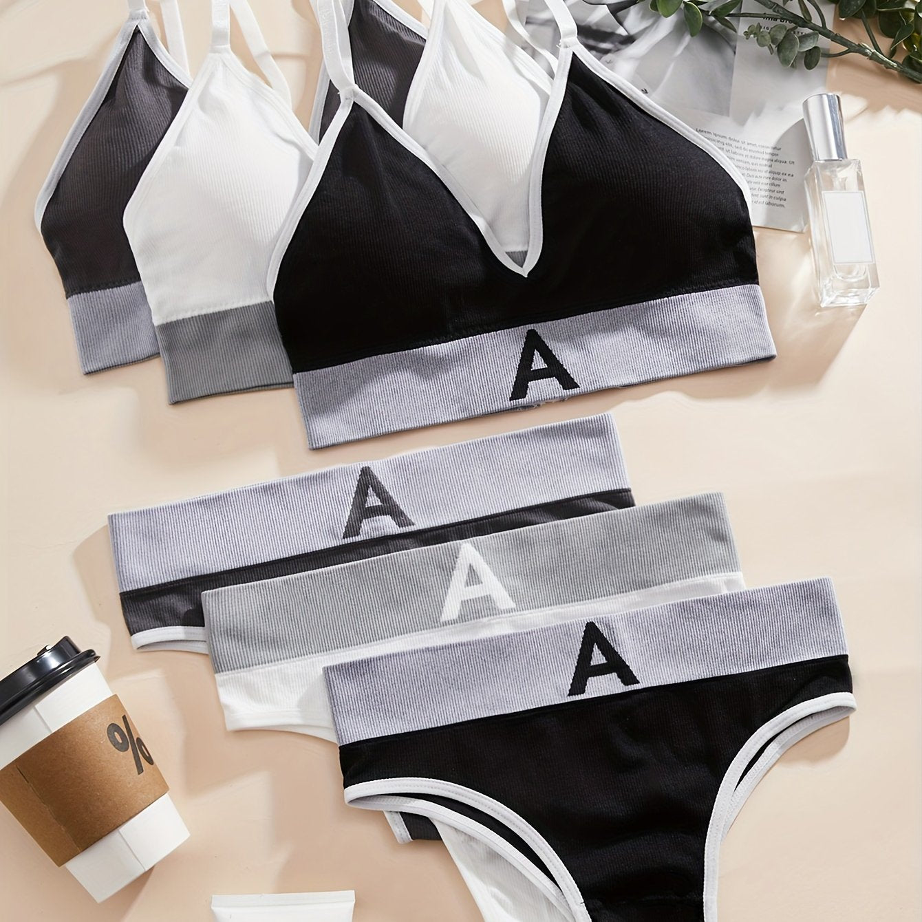 3 Sets Letter Print Bra & Panties Lingerie Set Women's Underwear – CRAZE