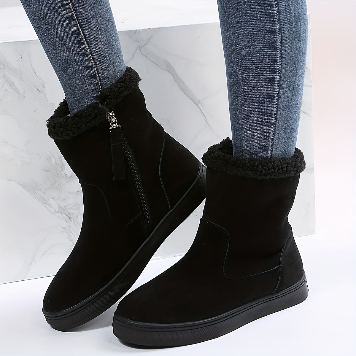 Solid Suede Snow Boots with Side Zipper – CRAZE